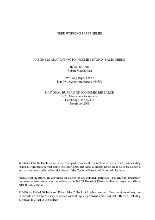 (PDF) 8 Happiness Adaptation to Income Beyond “Basic Needs”