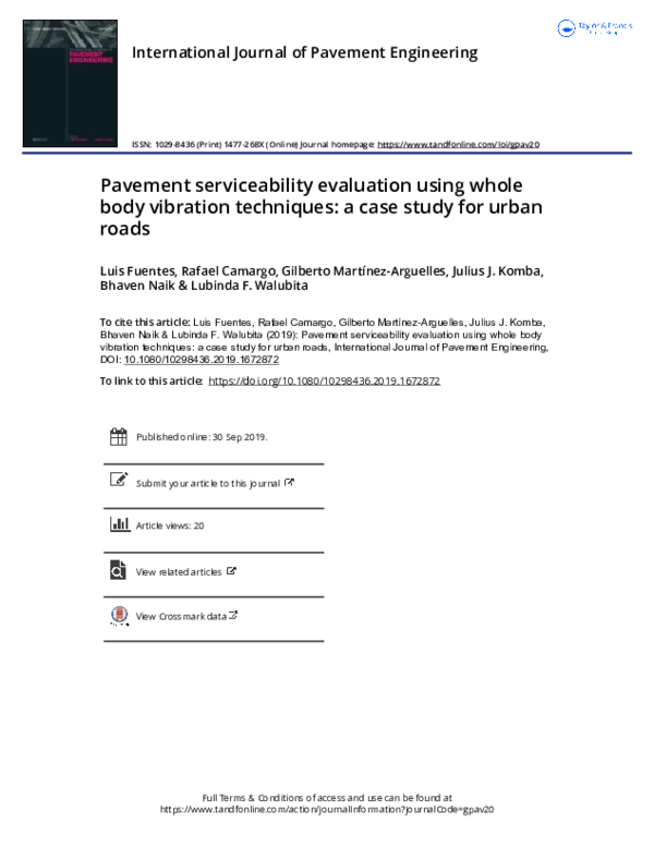 (PDF) Pavement serviceability evaluation using whole body vibration ...