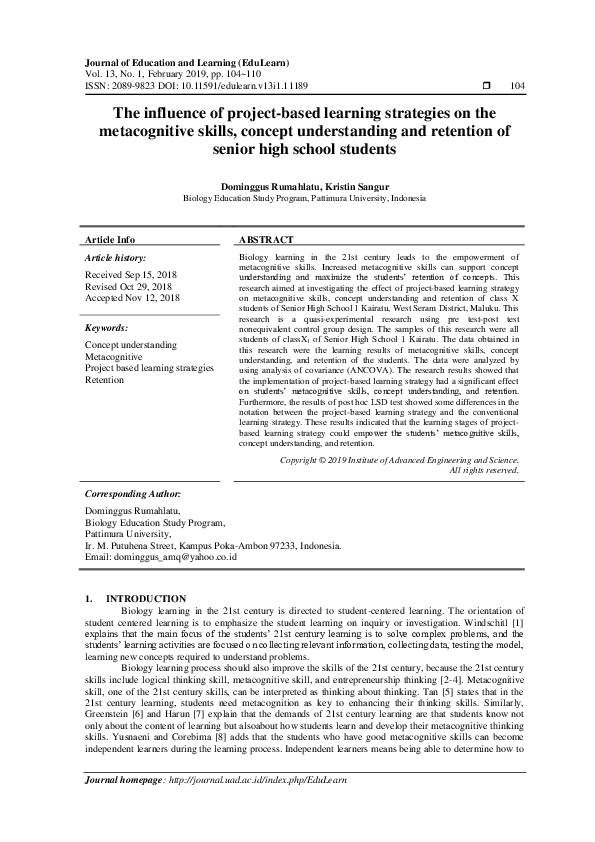 (PDF) The influence of project-based learning strategies on the ...