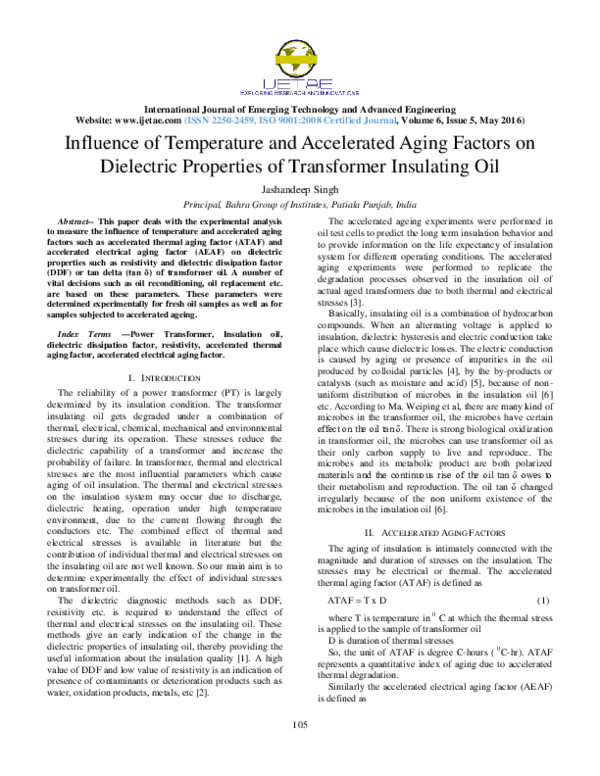 (PDF) Influence of Temperature and Accelerated Aging Factors on ...