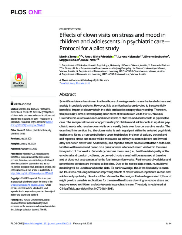 (PDF) Effects of clown visits on stress and mood in children and ...