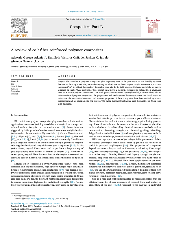 (PDF) A review of coir fiber reinforced polymer composites