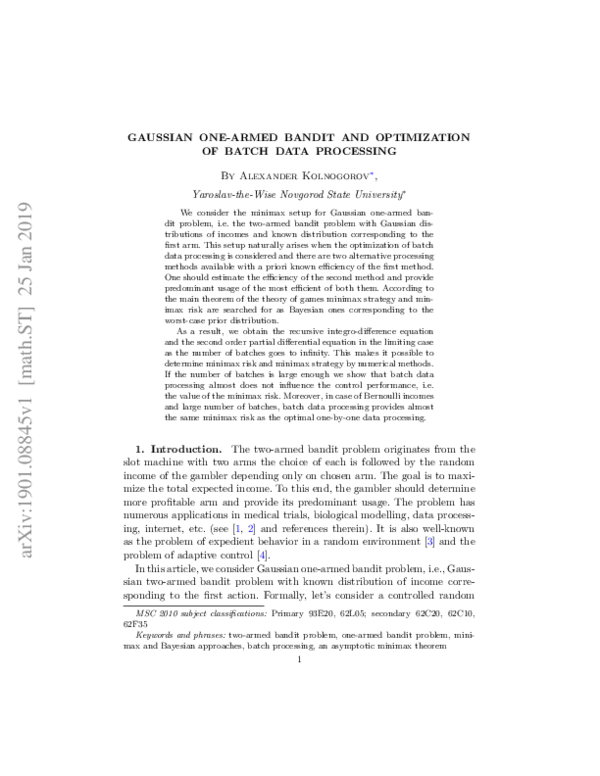 (PDF) Gaussian Two-Armed Bandit and Optimization of Batch Data Processing