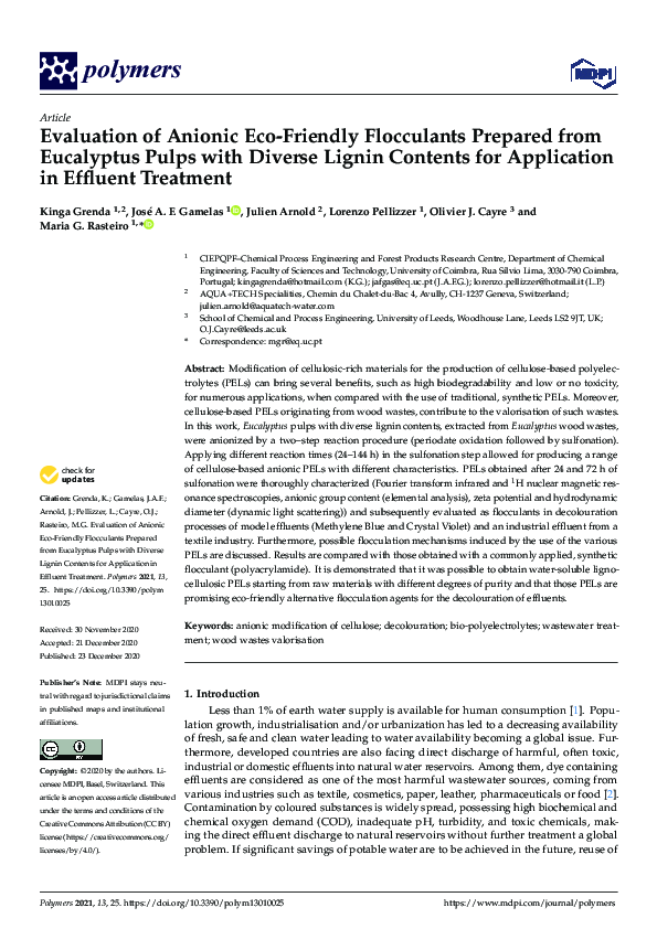 (PDF) Evaluation of Anionic Eco-Friendly Flocculants Prepared from ...