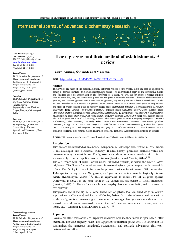 (PDF) Lawn grasses and their method of establishment: A review