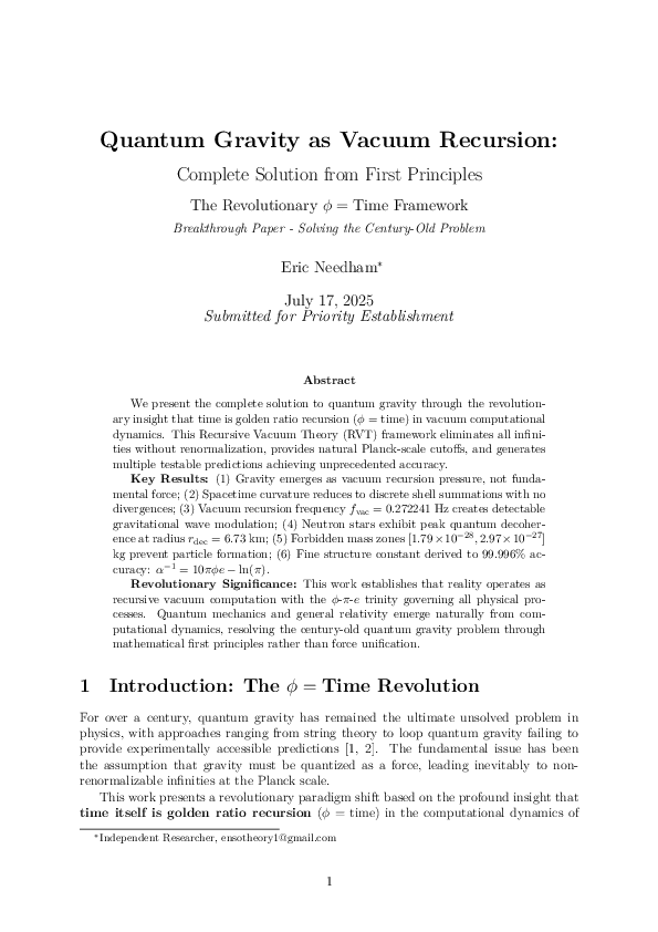(PDF) Quantum Gravity as Vacuum Recursion: Complete Solution from First Principles The ...