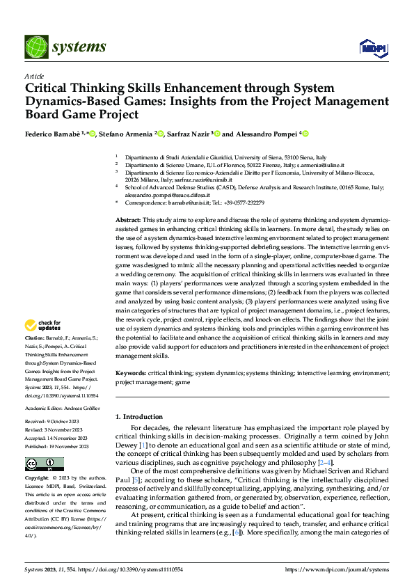 (PDF) Critical Thinking Skills Enhancement through System Dynamics ...