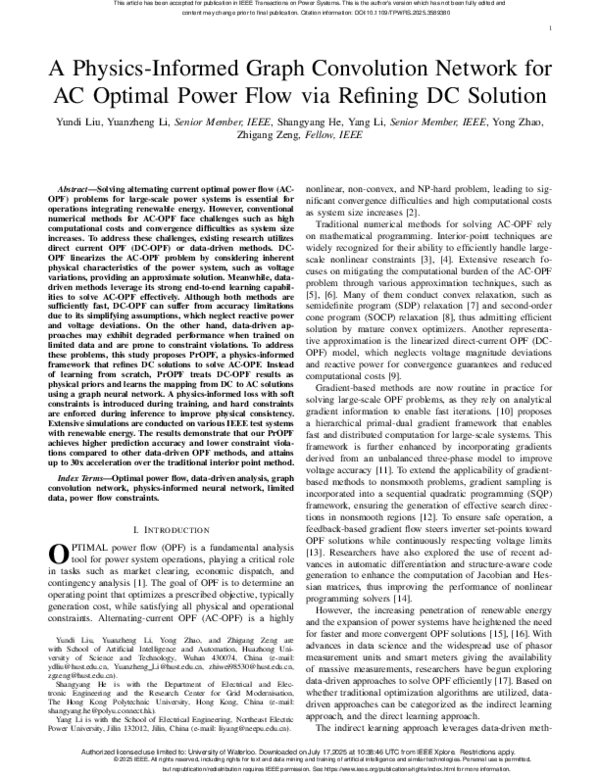 (PDF) A Physics-Informed Graph Convolution Network for AC Optimal Power Flow Via Refining DC ...