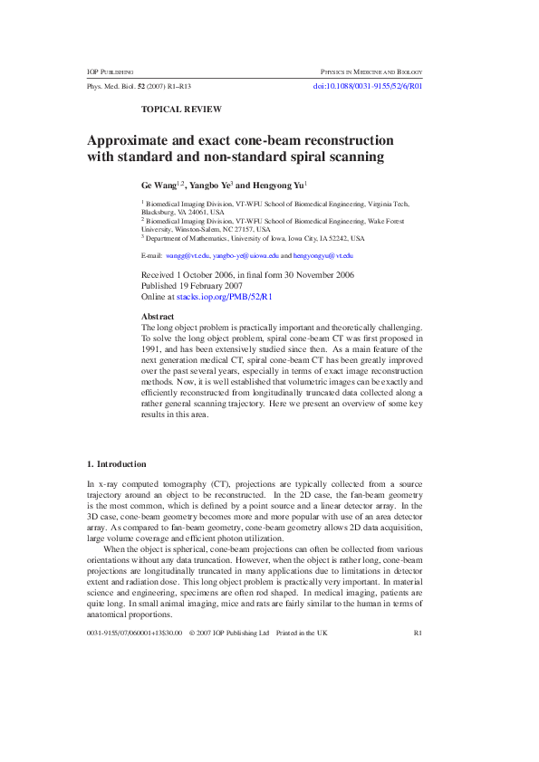 (PDF) Approximate and exact cone-beam reconstruction with standard and ...