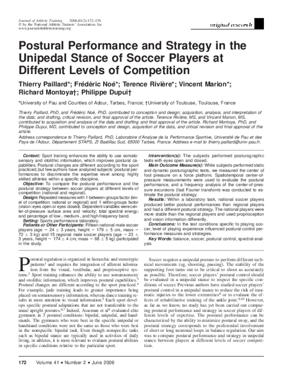 (PDF) Postural performance and strategy in the unipedal stance of ...