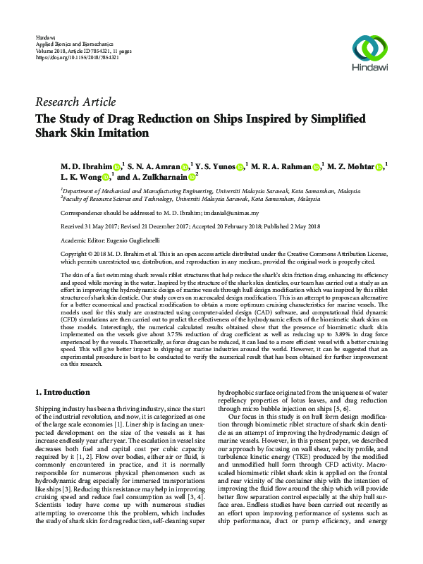 (PDF) The Study of Drag Reduction on Ships Inspired by Simplified Shark ...