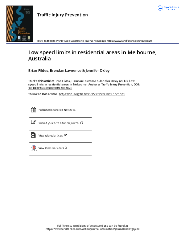 (PDF) Low speed limits in residential areas in Melbourne, Australia