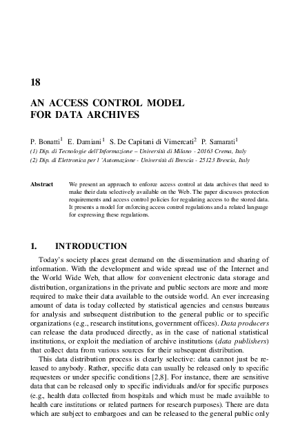 (PDF) An Access Control Model for Data Archives