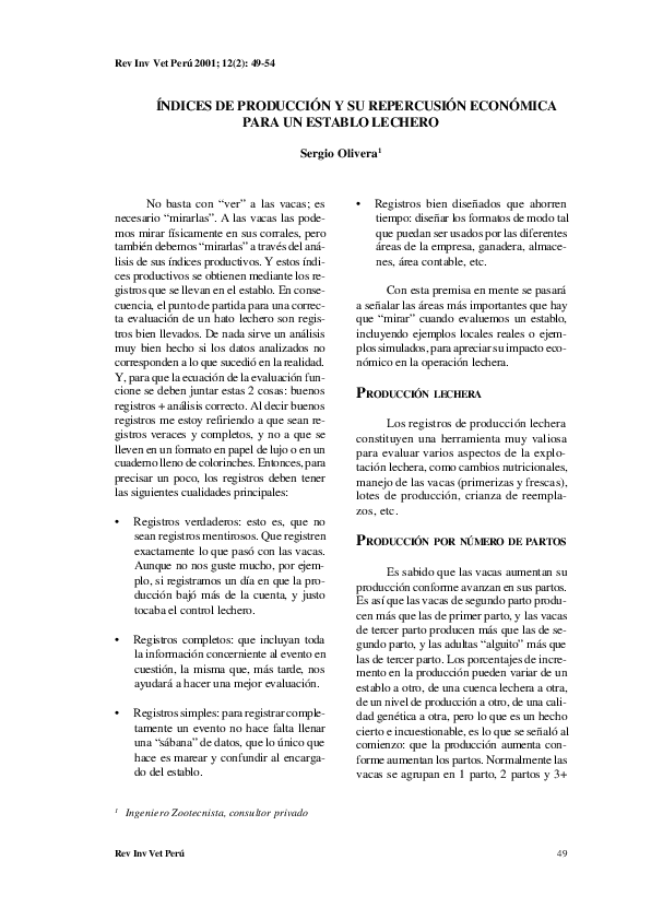 (PDF) Índices De Producción y Su Repercusión Económica Para Un Establo Lechero
