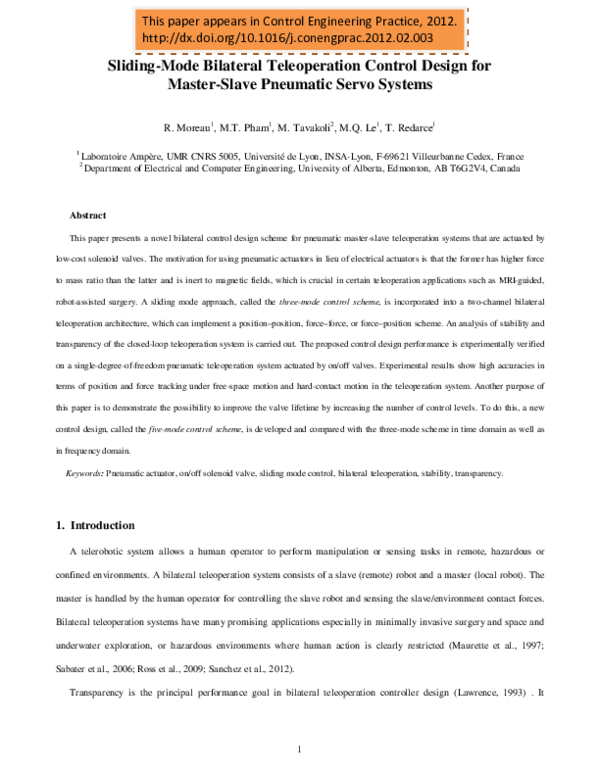 (PDF) Sliding-mode bilateral teleoperation control design for master ...