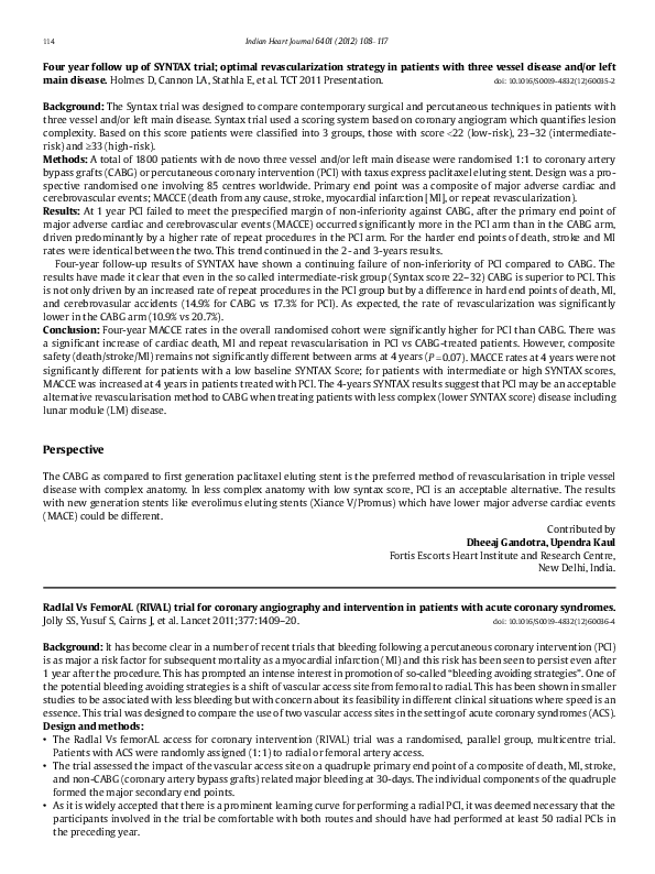 (PDF) Four year follow up of SYNTAX trial; optimal revascularization ...