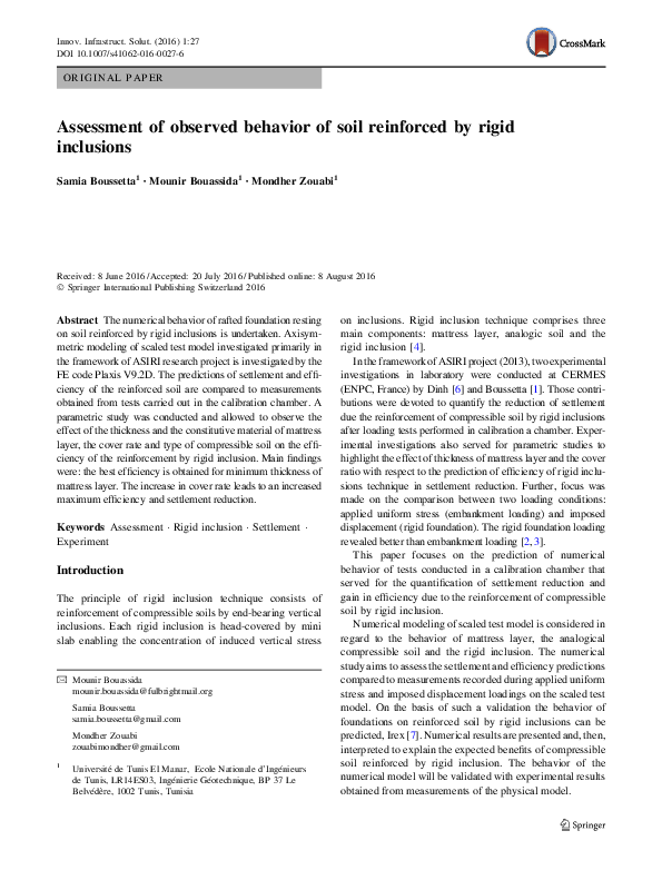 (PDF) Assessment of observed behavior of soil reinforced by rigid ...