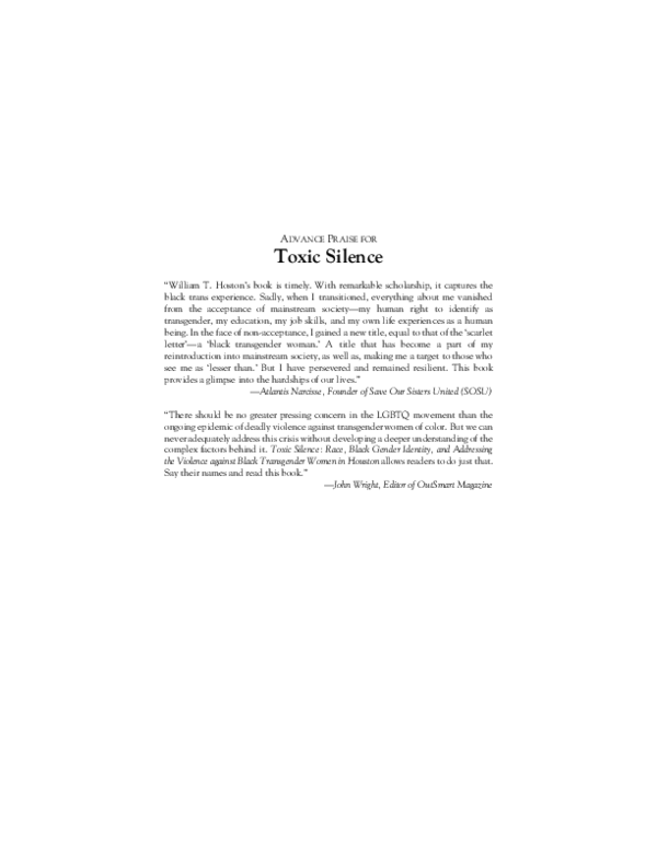 (PDF) Toxic Silence: Race, Black Gender Identity, and Addressing the ...