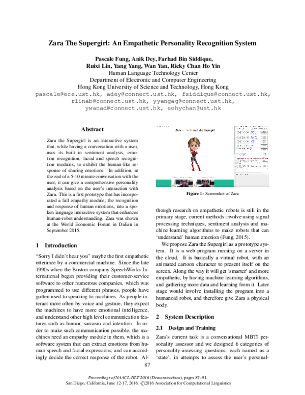 (PDF) Zara The Supergirl: An Empathetic Personality Recognition System