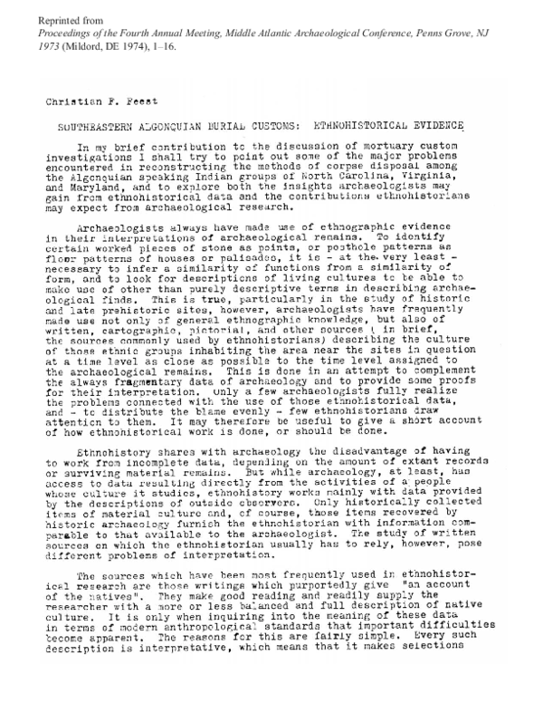 (PDF) Southastern Algonquian Burial Customs - Ethnohistorical Evidence
