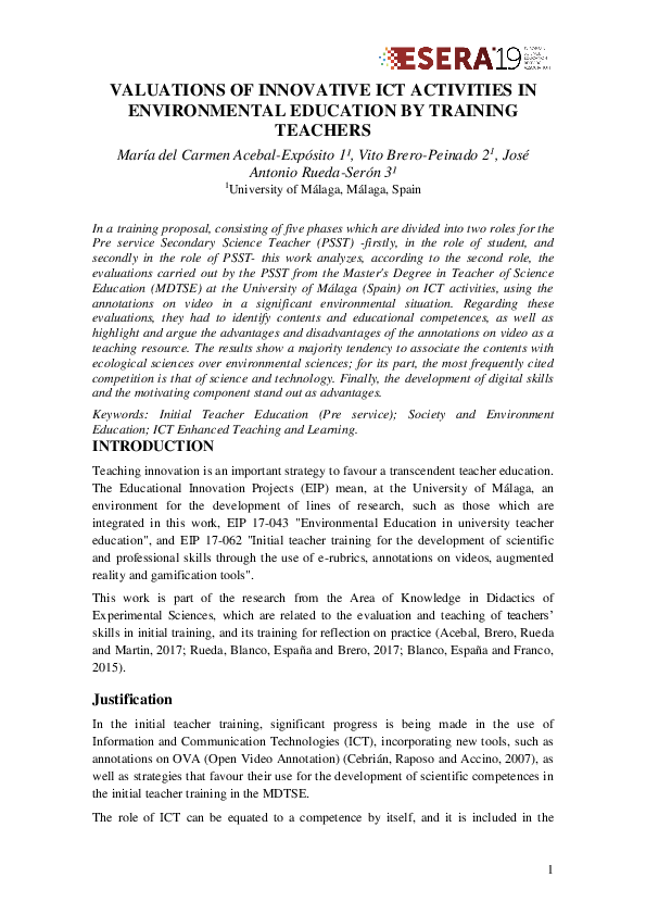 (PDF) Valuatios of innovative ICT activities in enviromental eucation ...