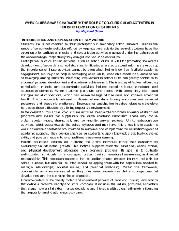 (PDF) WHEN CLUBS SHAPE CHARACTER: THE ROLE OF CO-CURRICULAR ACTIVITIES ...