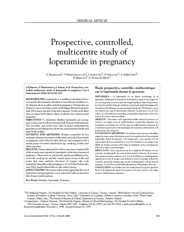 (PDF) Prospective, Controlled, Multicentre Study of Loperimide in Pregnancy