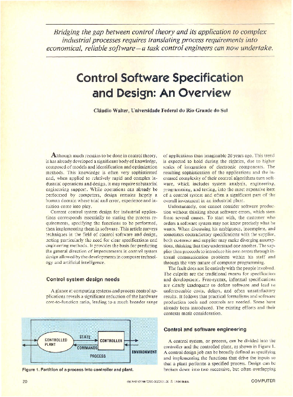 (PDF) Control Software Specification and Design: An Overview