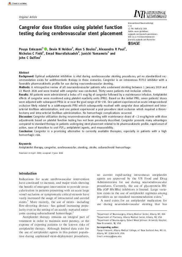 (PDF) Cangrelor dose titration using platelet function testing during ...