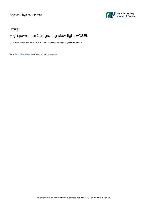 (PDF) High power surface grating slow-light VCSEL