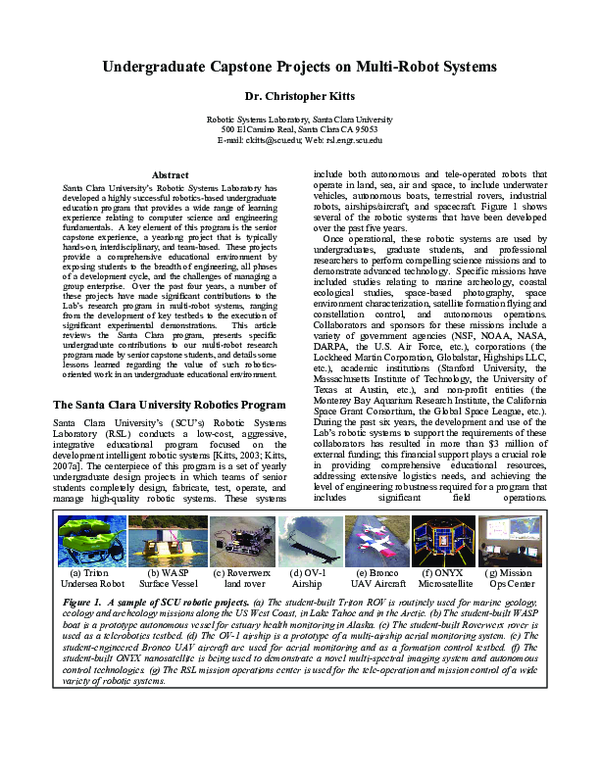 (PDF) Undergraduate Capstone Projects on Multi-Robot Systems