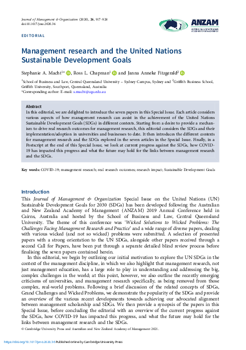 (PDF) Management research and the United Nations Sustainable ...