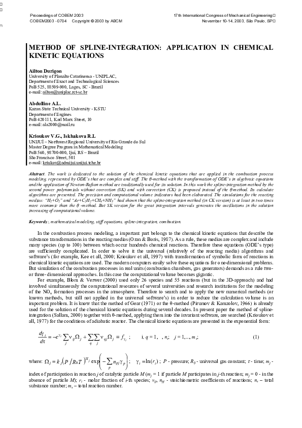 (PDF) Method of Spline-Integration: Application in Chemical Kinetic ...