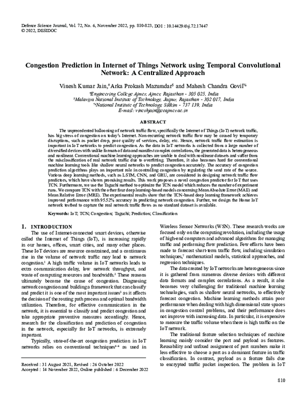 (PDF) Congestion Prediction in Internet of Things Network using ...