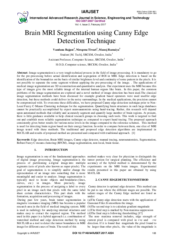(PDF) Brain MRI Segmentation using Canny Edge Detection Technique