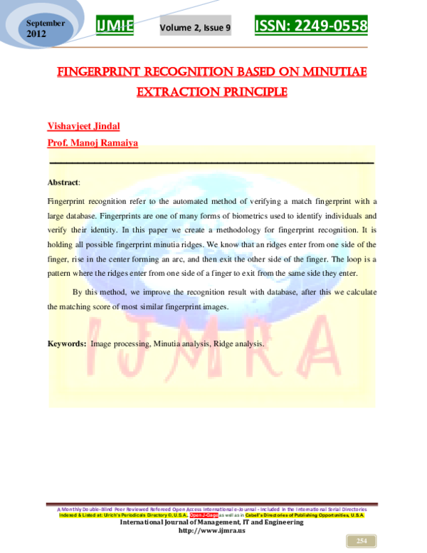 (PDF) Fingerprint Recognition based on Minutiae Extraction Principle