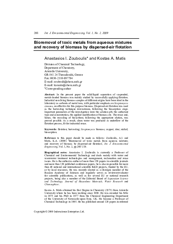 (PDF) Bioremoval of toxic metals from aqueous mixtures and recovery of ...