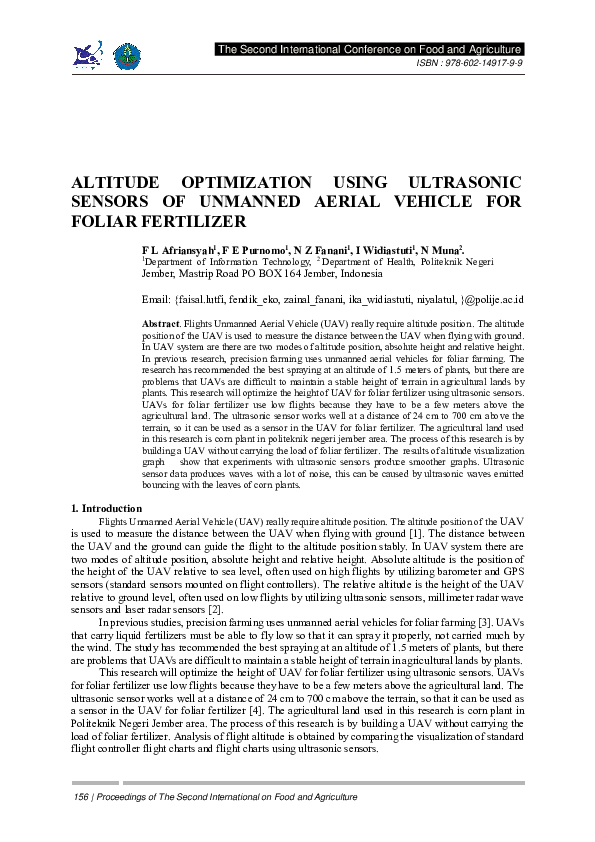 (PDF) Altitude Optimization Using Ultrasonic Sensors of Unmanned Aerial ...