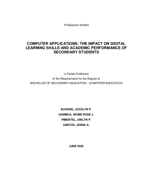 (PDF) COMPUTER APPLICATIONS: THE IMPACT ON DIGITAL LEARNING SKILLS AND ...