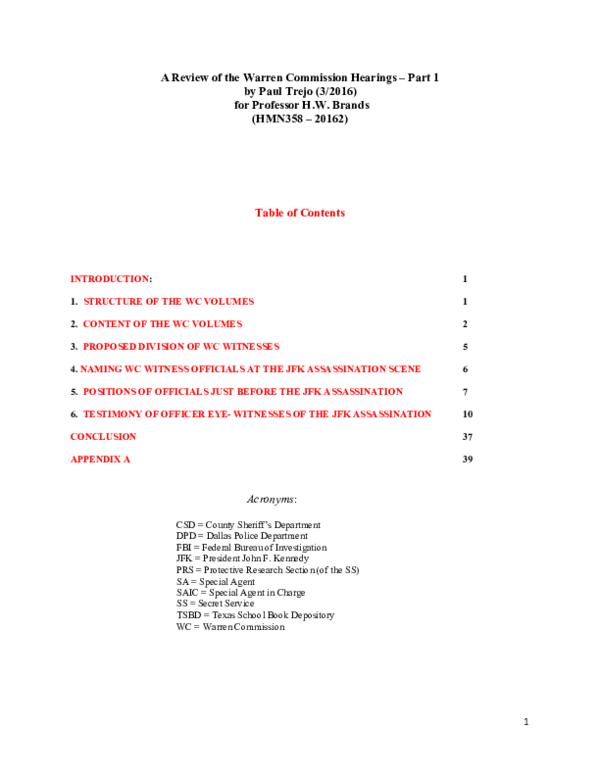 (PDF) Overview of Warren Commission Hearings (Part 1)