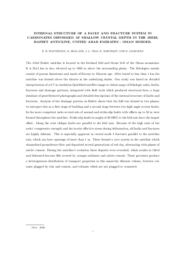 (PDF) Internal Structure of a Fault and Fracture System in Carbonates ...