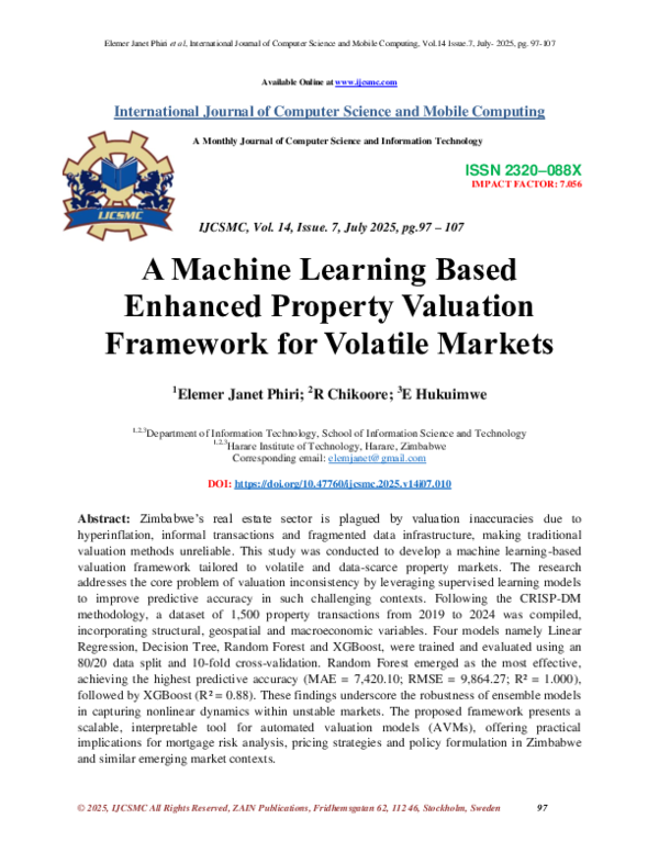 (PDF) A Machine Learning Based Enhanced Property Valuation Framework for Volatile Markets
