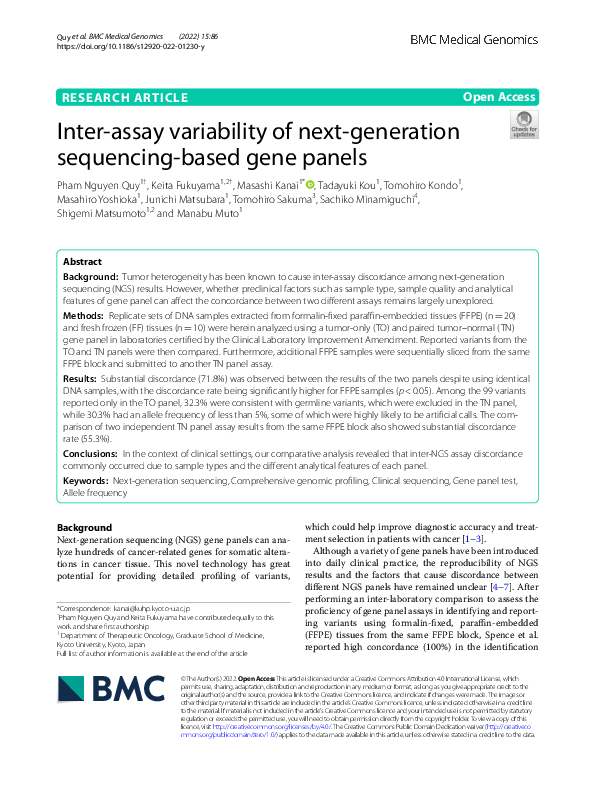(PDF) Inter-assay variability of next-generation sequencing-based gene ...