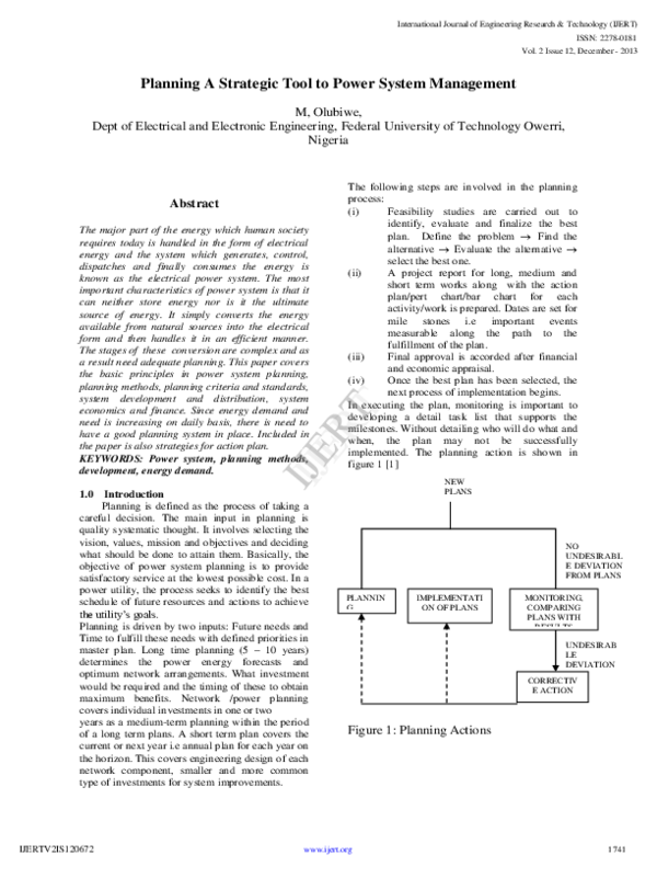 (PDF) Planning A Strategic Tool to Power System Management