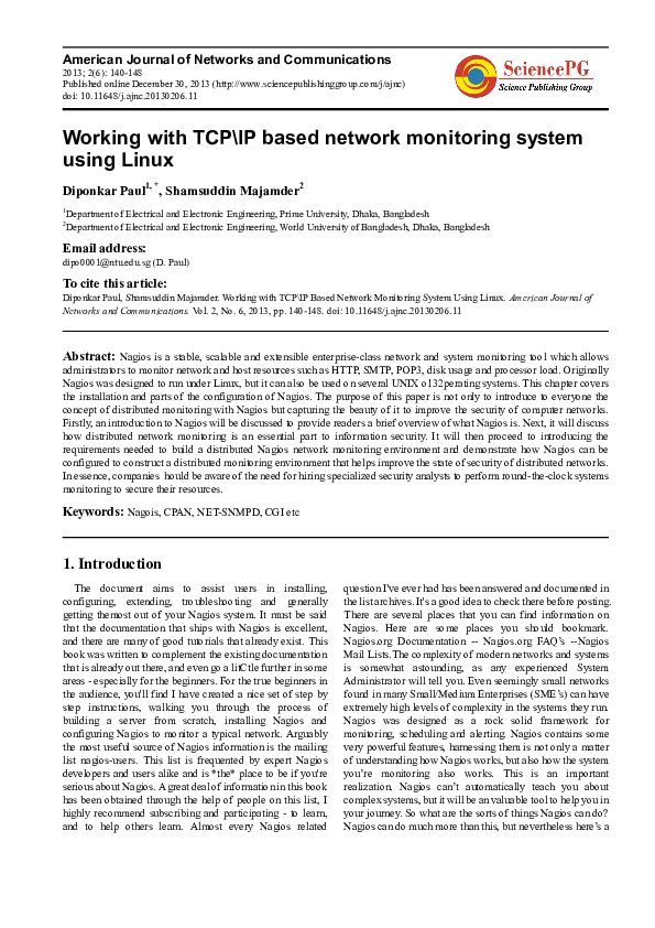 (PDF) Working with TCP\IP Based Network Monitoring System Using Linux
