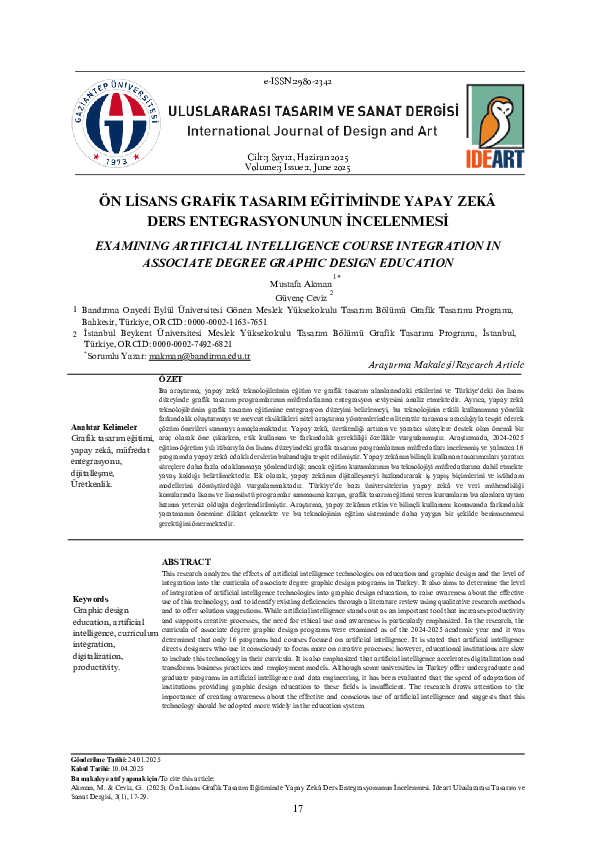 (PDF) ÖN LİSANS GRAFİK TASARIM EĞİTİMİNDE YAPAY ZEKÂ DERS ...