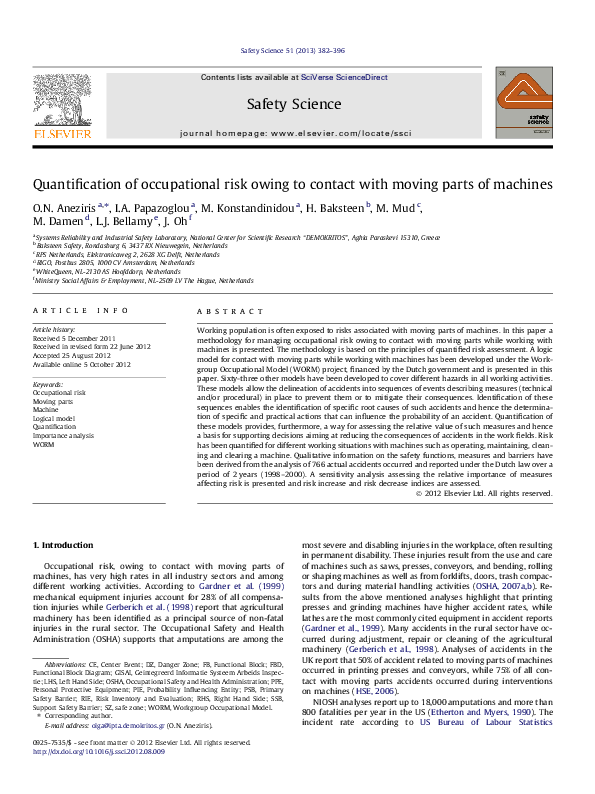 (PDF) Quantification of occupational risk owing to contact with moving ...