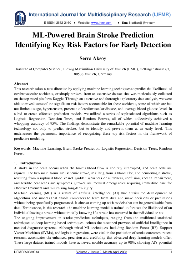 (PDF) ML-Powered Brain Stroke Prediction Identifying Key Risk Factors for Early Detection