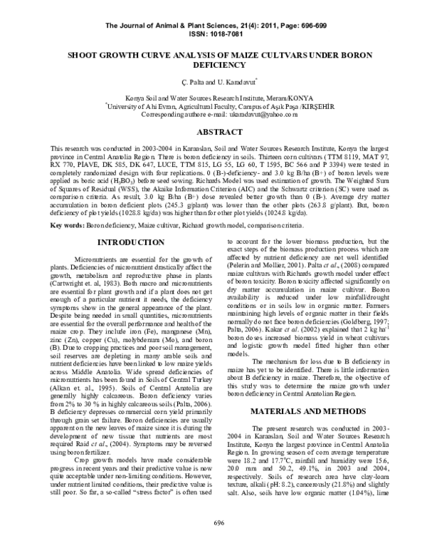 (PDF) Shoot Growth Curve Analysis of Maize Cultvars Under Boron Deficiency