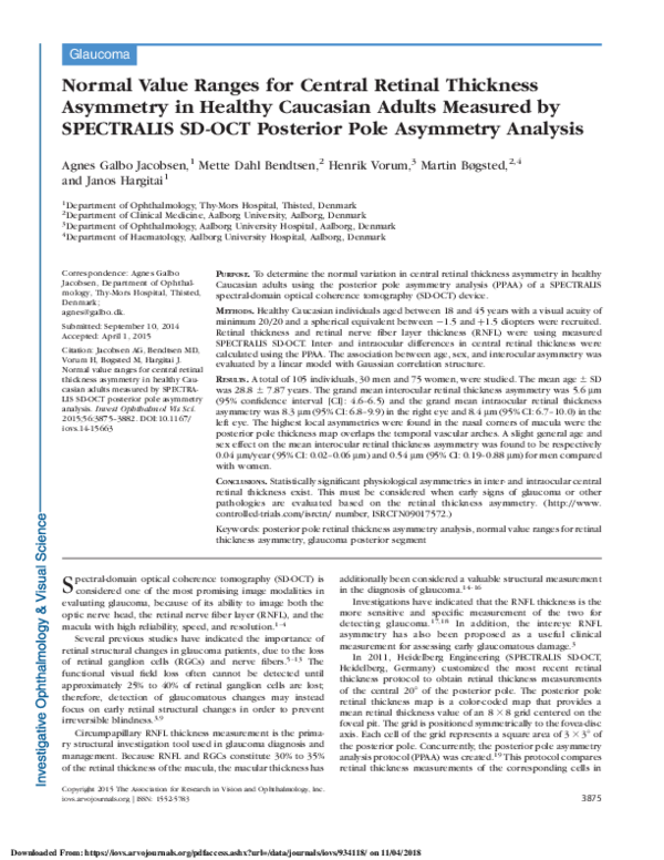 (PDF) Normal Value Ranges for Central Retinal Thickness Asymmetry in ...